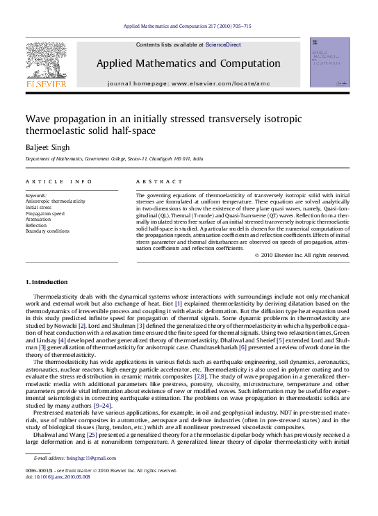 Pdf Wave Propagation In An Initially Stressed Transversely Isotropic Thermoelastic Solid Half
