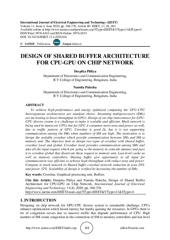 Pdf Design Of Shared Buffer Architecture For Cpu Gpu On Chip Network