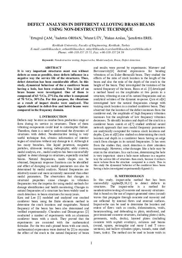 Pdf Defect Analysis In Different Alloying Brass Beams Using Non Destructive Technique