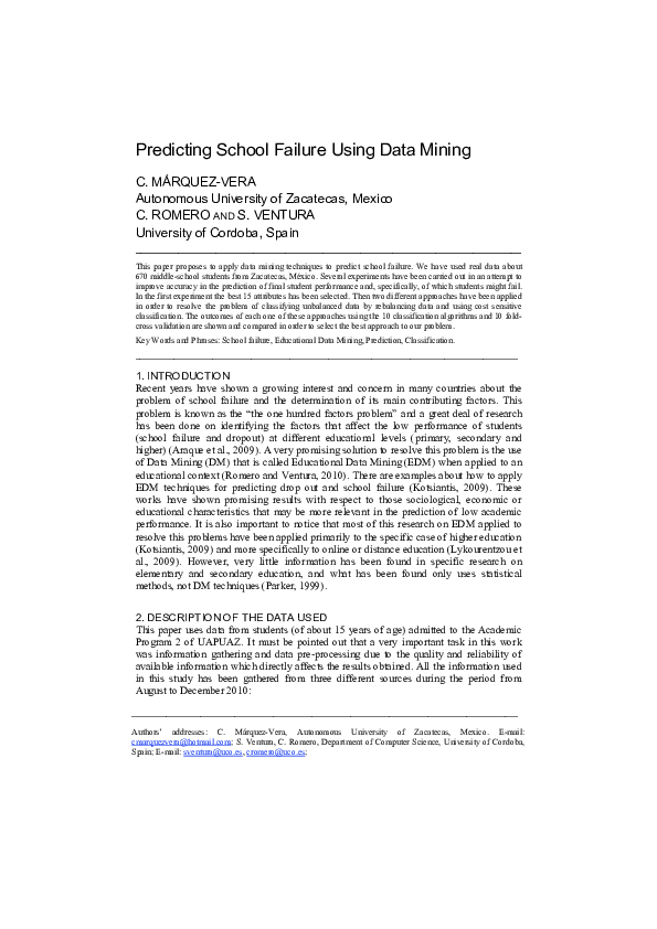 (PDF) Predicting school failure using data mining