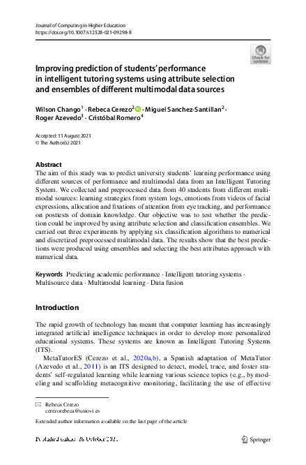 (PDF) Improving prediction of students’ performance in intelligent tutoring systems using ...