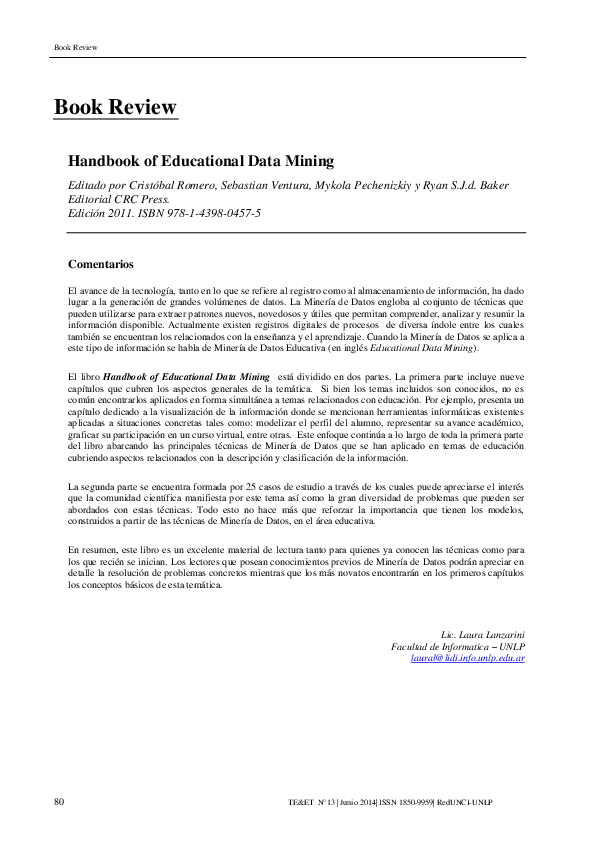 (PDF) Handbook of educational data mining