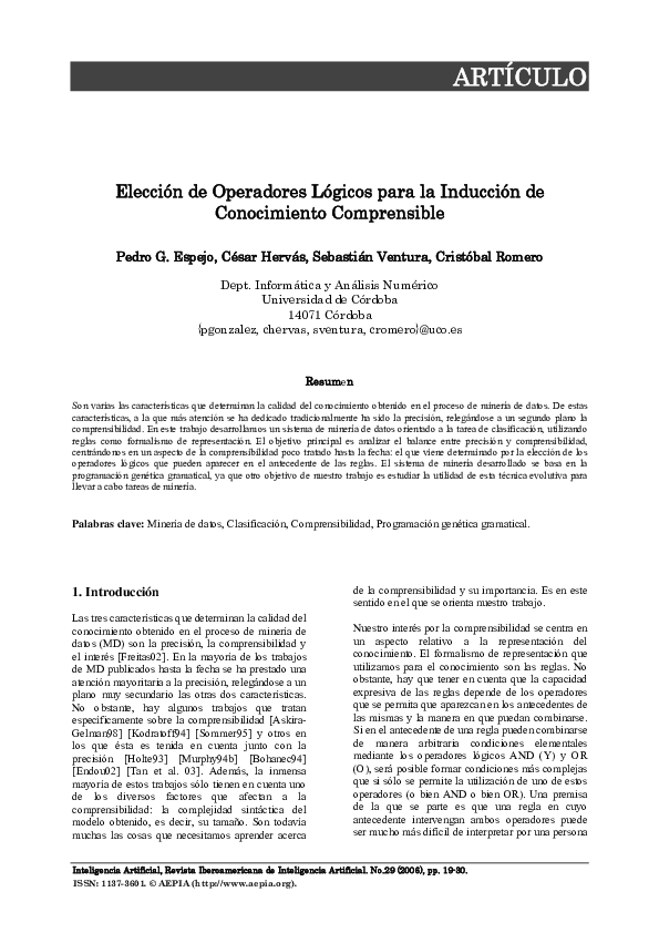 (PDF) Elecci n de Operadores L gicos para la Inducci n de Conocimiento Comprensible