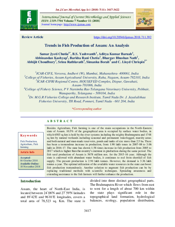 (PDF) Trends in Fish Production of Assam: An Analysis