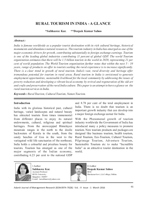 (PDF) Rural Tourism in India-A Glance