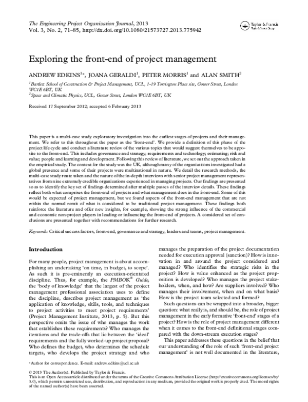 (PDF) Exploring the front-end of project management