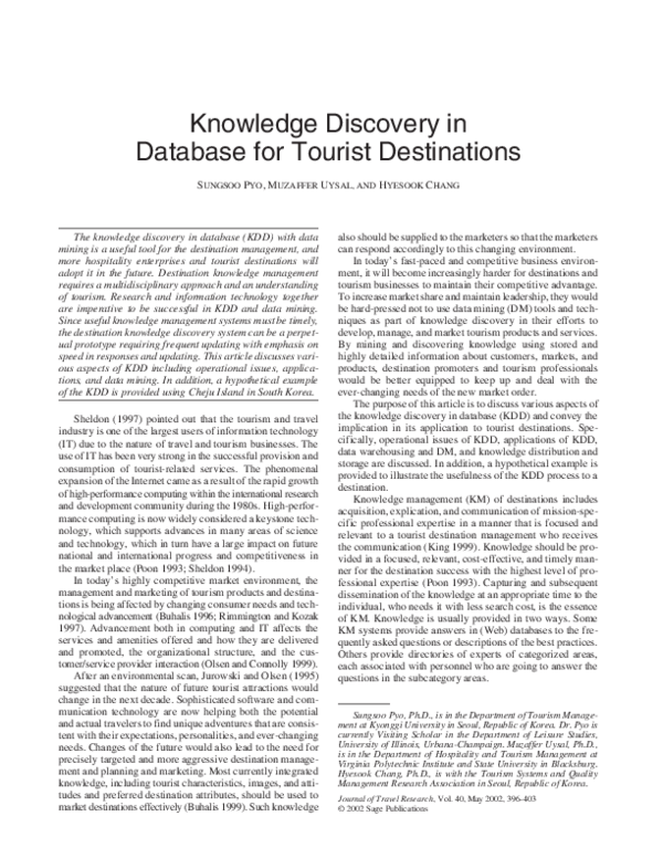 (PDF) Knowledge Discovery in Database for Tourist Destinations