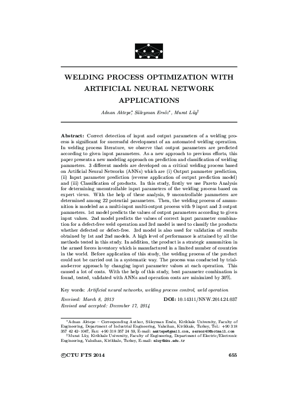 (PDF) Welding process optimization with artificial neural network applications