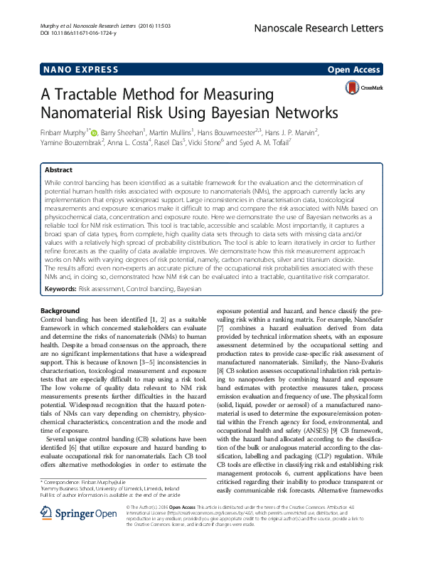 (PDF) A Tractable Method for Measuring Nanomaterial Risk Using Bayesian Networks