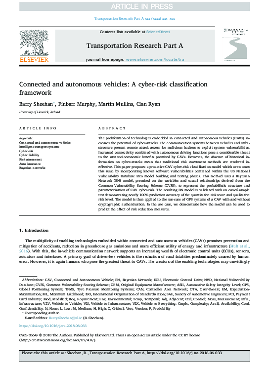 (PDF) Connected and autonomous vehicles: A cyber-risk classification framework