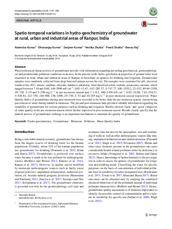 Pdf Spatio Temporal Variations In Hydro Geochemistry Of Groundwater At Rural Urban And