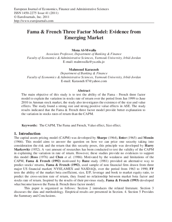 (PDF) Fama & French Three Factor Model: Evidence from Emerging Market