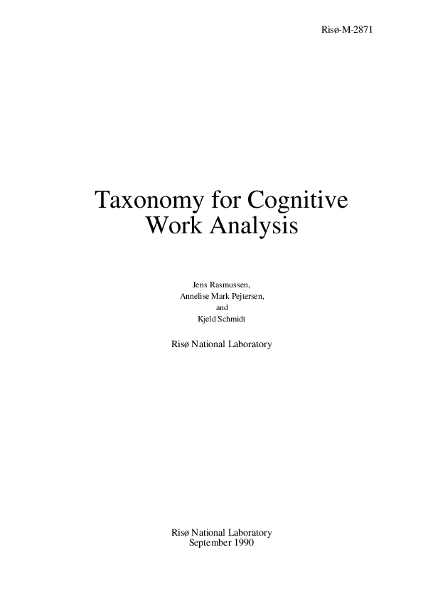 (PDF) Cognitive Work Analysis: A Taxonomy for Complex Systems