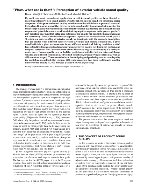 (PDF) Wow, what car is that?: Perception of exterior vehicle sound quality
