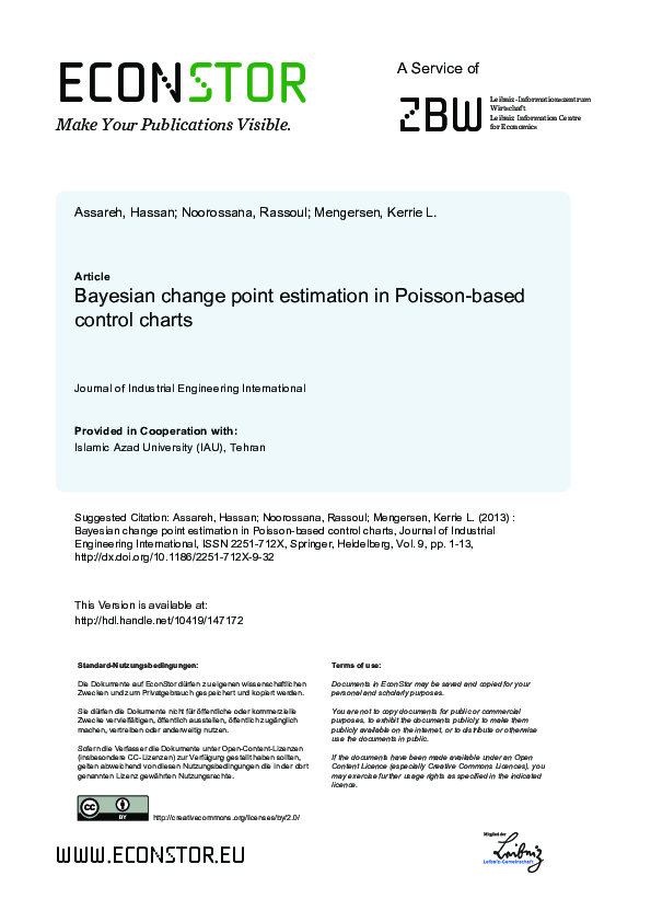 (PDF) Bayesian change point estimation in Poisson-based control charts | R. Noorossana ...