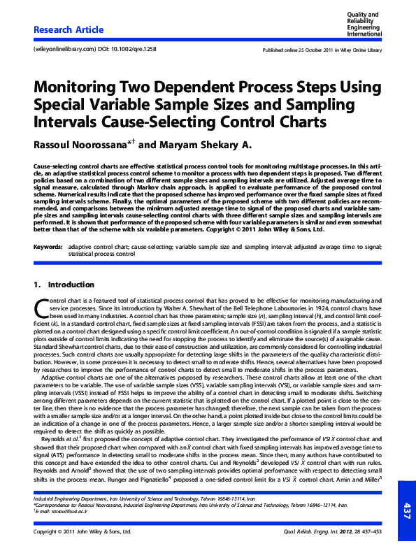 Monitoring Two Dependent Process Steps Using Special Variable Sample