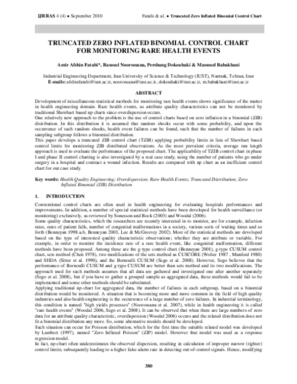 (PDF) Truncated Zero Inflated Binomial Control Chart for Monitoring Rare Health Events