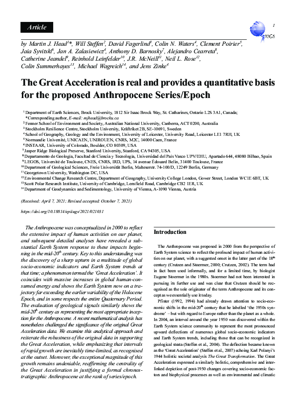 (PDF) The Great Acceleration is real and provides a quantitative basis ...