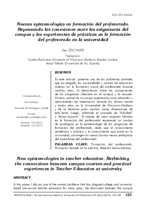 (PDF) Nuevas epistemologías en formación del profesorado: Repensando ...