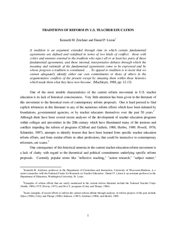 (PDF) Traditions of reform in US teacher education | Kenneth Zeichner ...