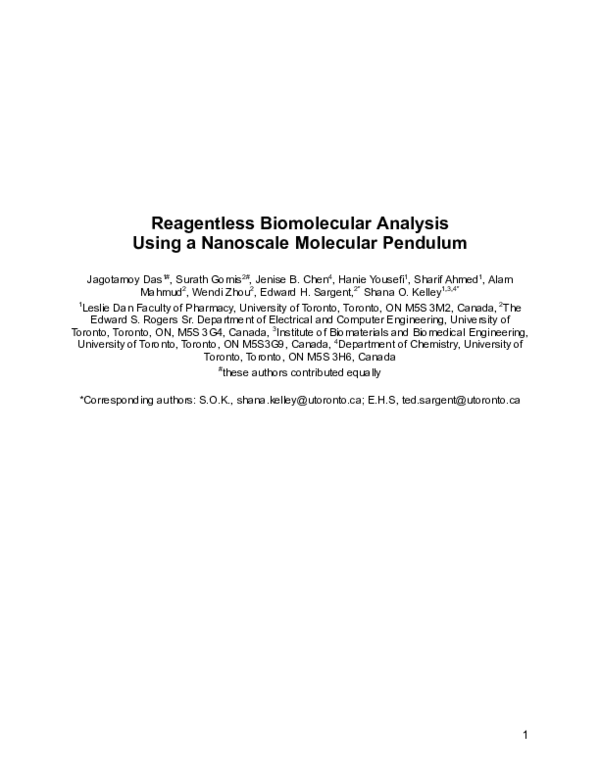 (PDF) Reagentless Biomolecular Analysis Using a Nanoscale Molecular Pendulum