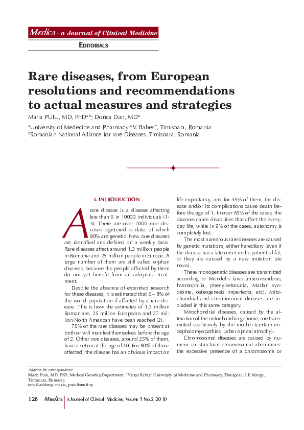 (PDF) Rare diseases, from European resolutions and recommendations to ...