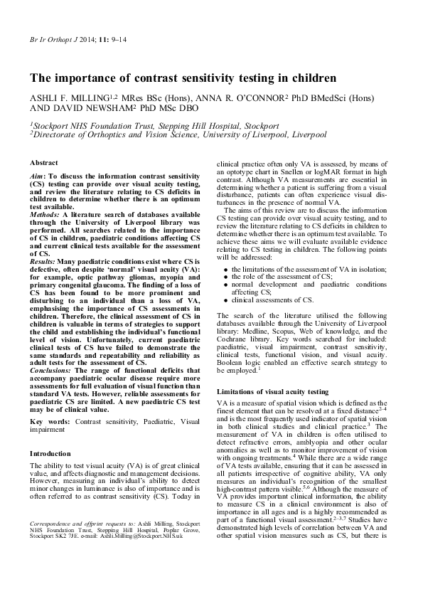 (PDF) The importance of contrast sensitivity testing in children