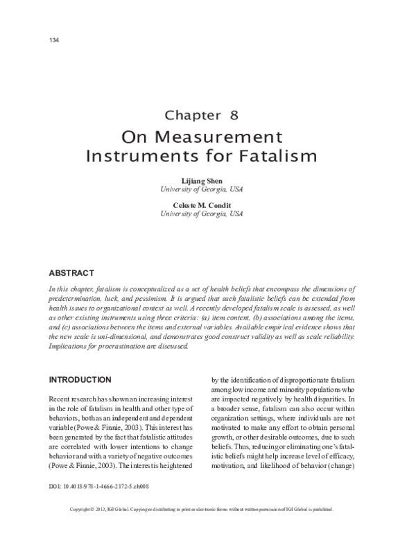 (PDF) On Measurement Instruments for Fatalism