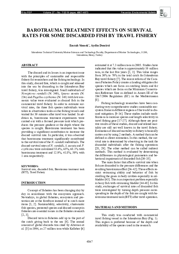 (PDF) BAROTRAUMA TREATMENT EFFECTS ON SURVIVAL RATES FOR SOME DISCARDED ...