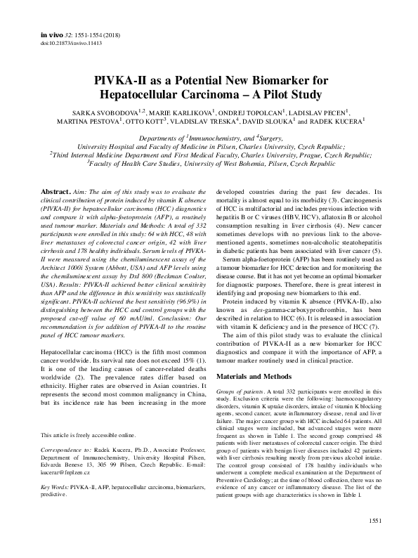 (PDF) PIVKA-II as a Potential New Biomarker for Hepatocellular ...