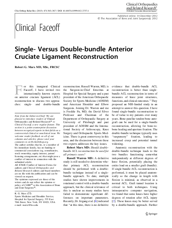 (PDF) Single- Versus Double-bundle Anterior Cruciate Ligament ...