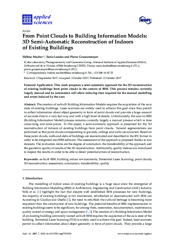 (PDF) From Point Clouds to Building Information Models: 3D Semi-Automatic Reconstruction of ...