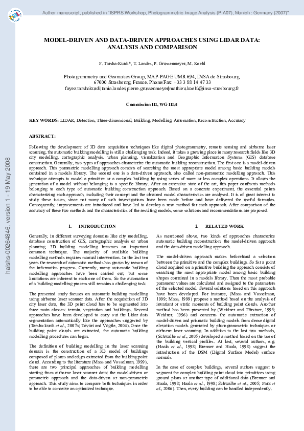 (PDF) Model-driven and data-driven approaches using LIDAR data: analysis and comparison
