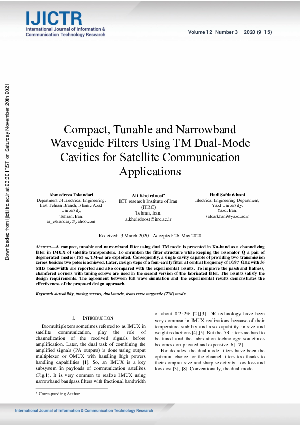 (PDF) Compact, Tunable and Narrowband Waveguide Filters Using TM Dual ...