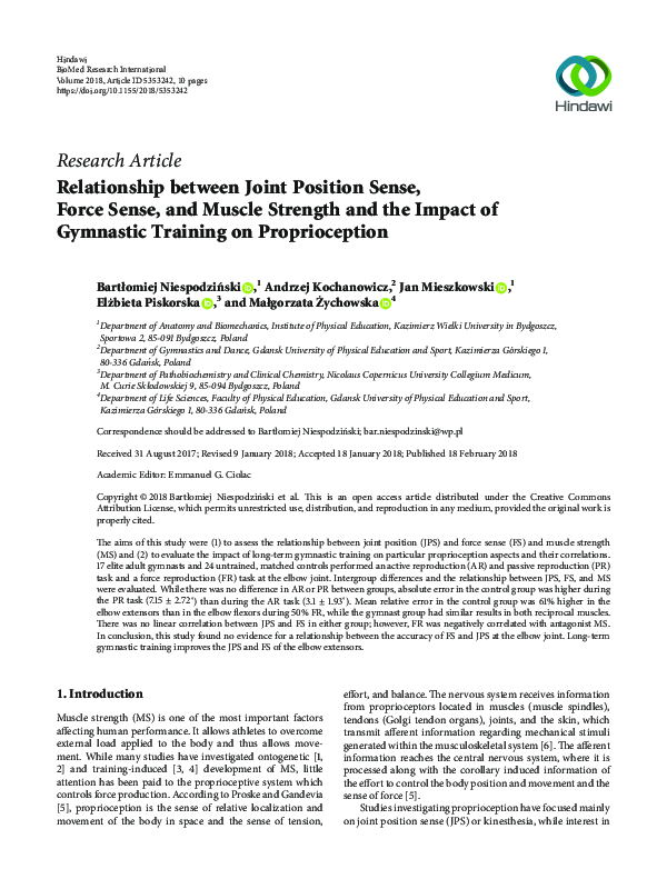 (PDF) Relationship between Joint Position Sense, Force Sense, and ...