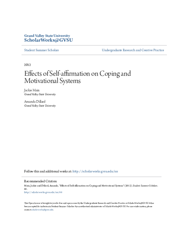 (PDF) Effects of Self-affirmation on Coping and Motivational Systems