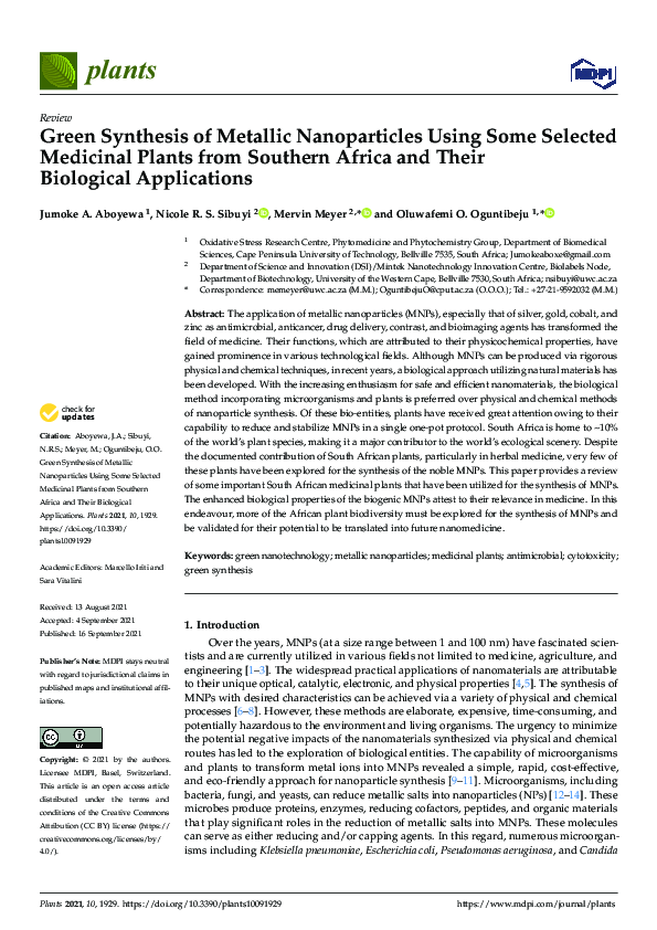(PDF) Green Synthesis of Metallic Nanoparticles Using Some Selected Medicinal Plants from ...