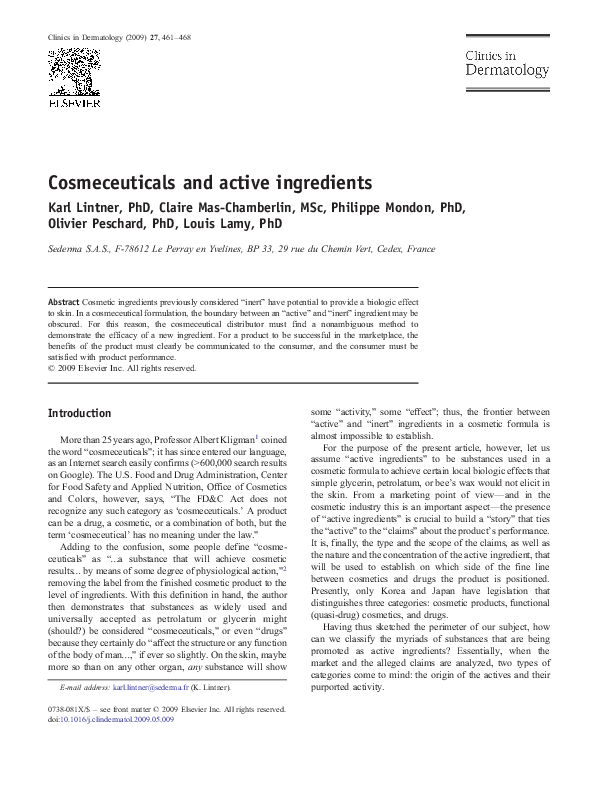 (PDF) Cosmeceuticals and active ingredients