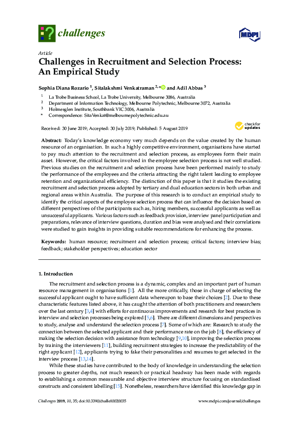 (PDF) Challenges in Recruitment and Selection Process: An Empirical Study