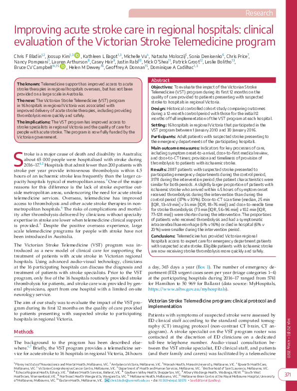 (PDF) Improving acute stroke care in regional hospitals: clinical ...