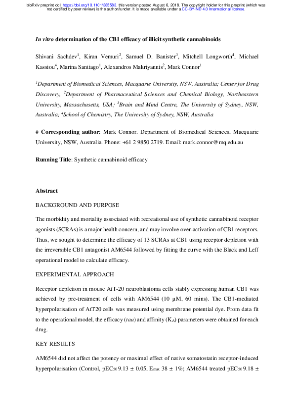 (PDF) In vitro determination of the CB1 efficacy of illicit synthetic ...