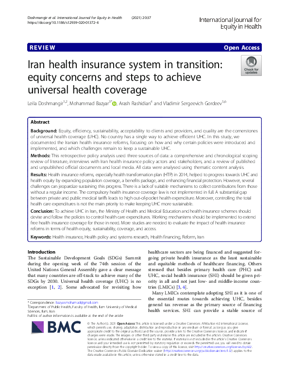 (PDF) Iran health insurance system in transition: equity concerns and ...