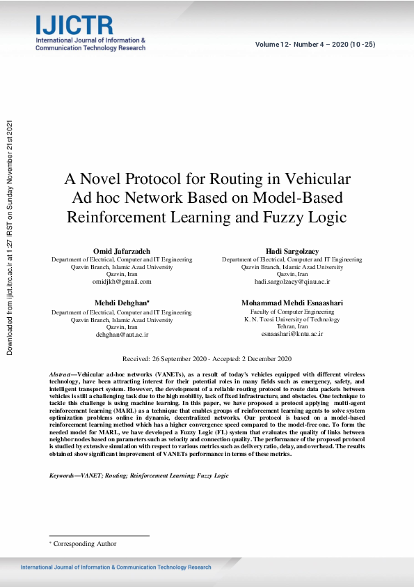 Pdf A Novel Protocol For Routing In Vehicular Ad Hoc Network Based On Model Based