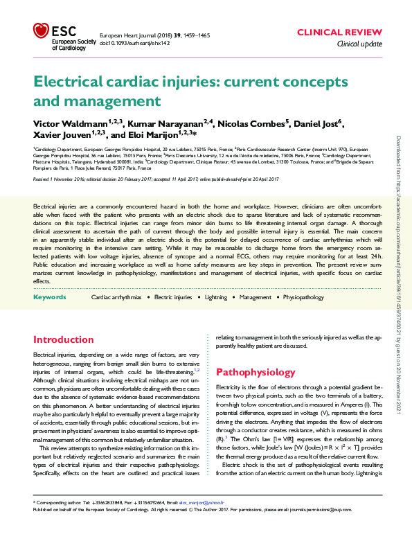 (PDF) Electrical cardiac injuries: current concepts and management