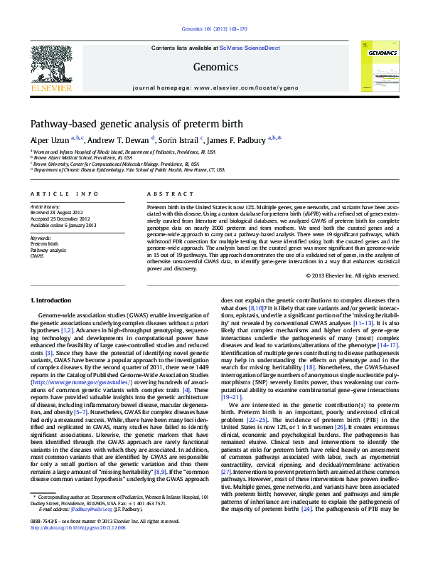 (PDF) Pathway-based genetic analysis of preterm birth