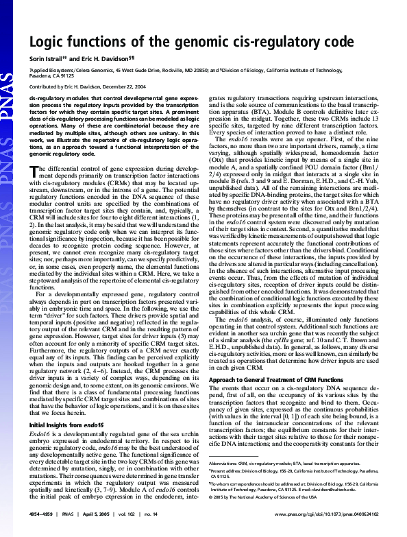 (PDF) Logic functions of the genomic cis-regulatory code