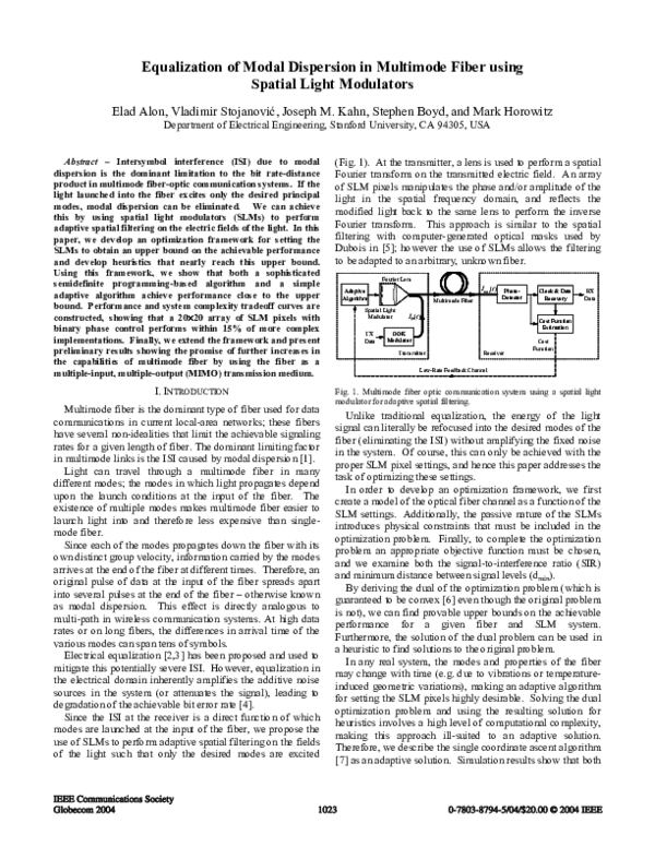 (PDF) Equalization of modal dispersion in multimode fiber using spatial ...