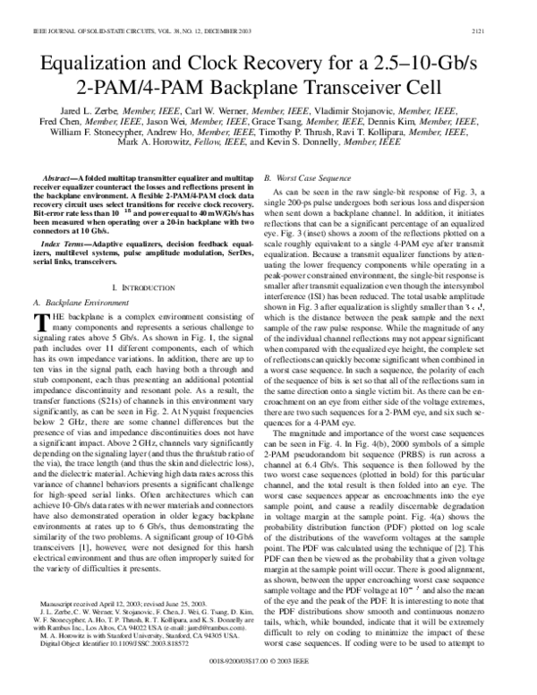 (PDF) Equalization and clock recovery for a 2.5-10-Gb/s 2-PAM/4-PAM backplane transceiver cell