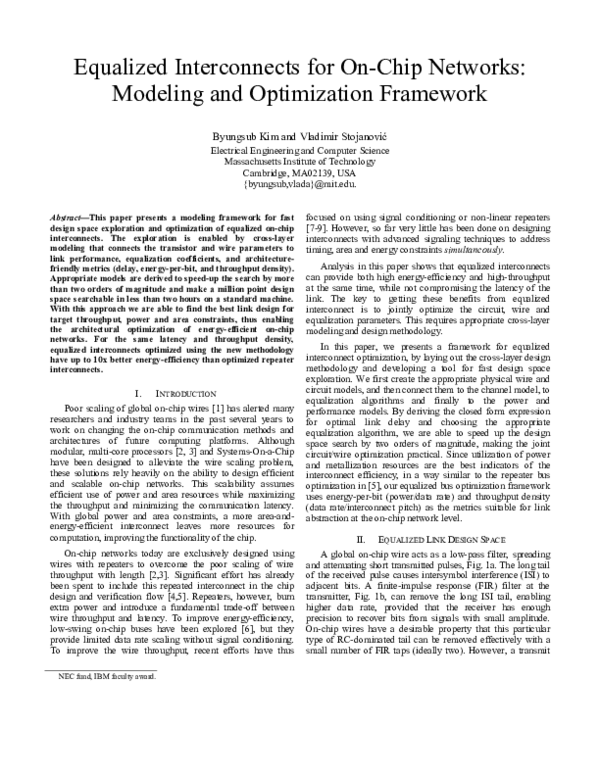 Pdf Equalized Interconnects For On Chip Networks Modeling And Optimization Framework