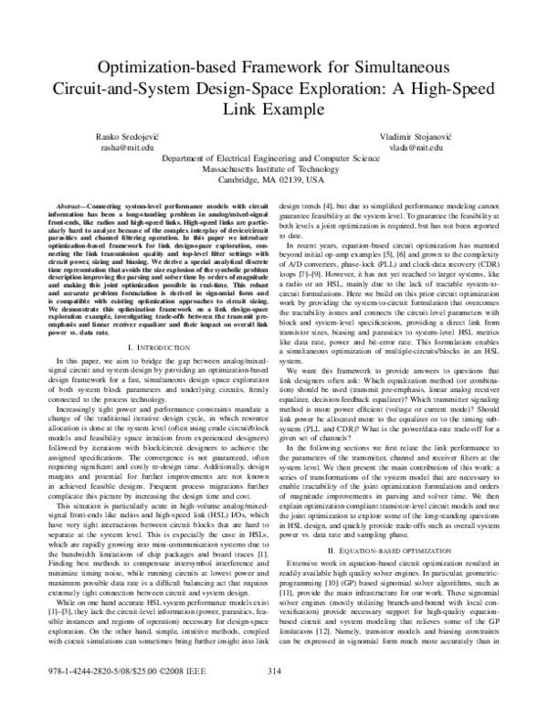 Pdf Optimization Based Framework For Simultaneous Circuit And System Design Space Exploration